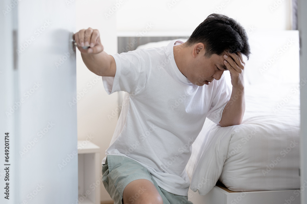 Dizzy man having positioning vertigo,sensation of whirling,spinning ...