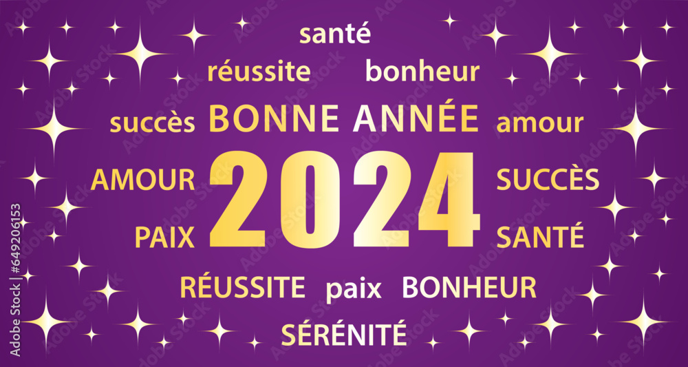 Bonne année 2024 ! Carte de vœux en français. Bannière vectorielle ...
