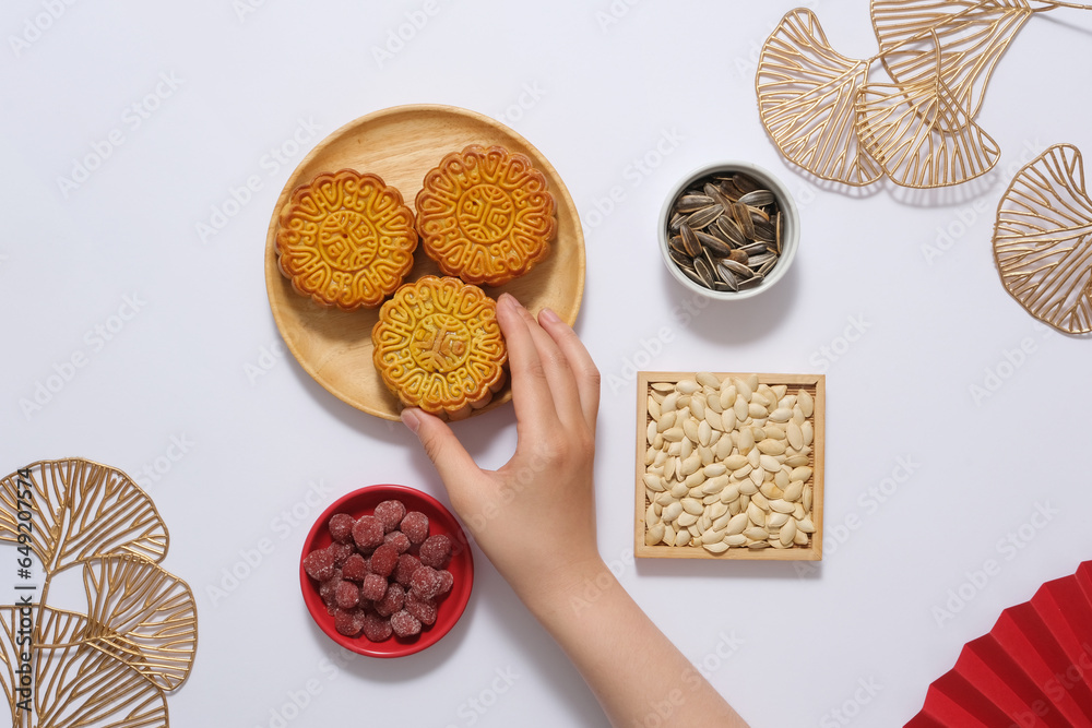 Mooncake advertising scene with modern concept - on white background ...