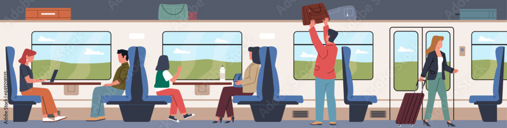 Train passengers people. Long distance public intercity transport ...