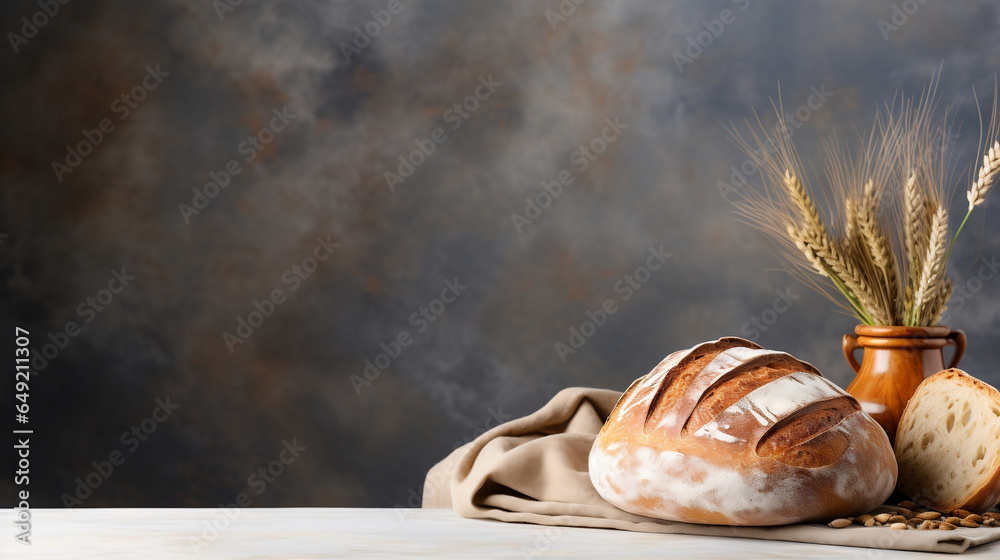 a loaf of bread homemade on plain background, sourdough bread with a ...