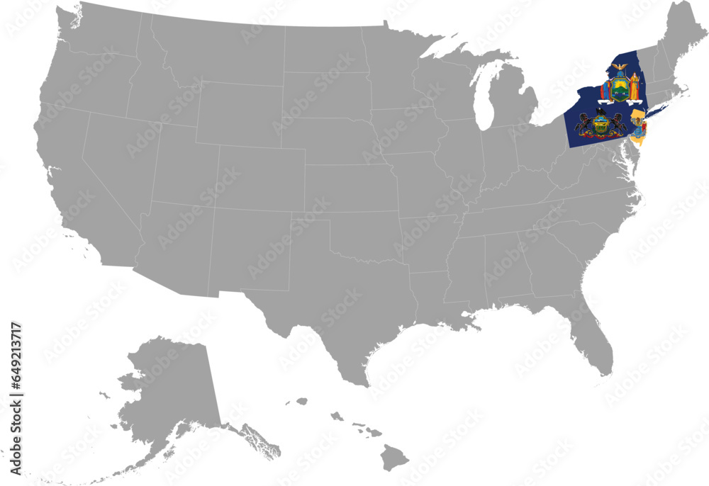 Map of US federal states of Mid - Atlantic region with state flag ...