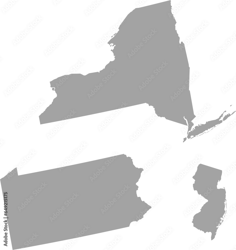 Gray Map of US federal states of Mid - Atlantic region of United States ...