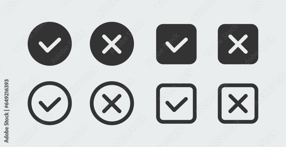 Check mark icon set with easy editable strokes. Approved, disapproved ...