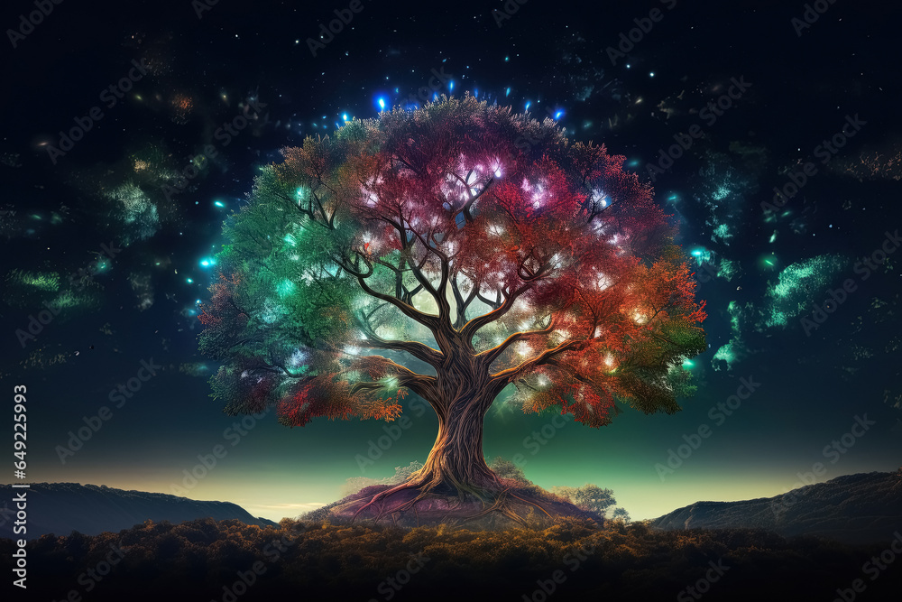 Colorful sacred spiritual Tree of Life fantasy background. Cycle of ...