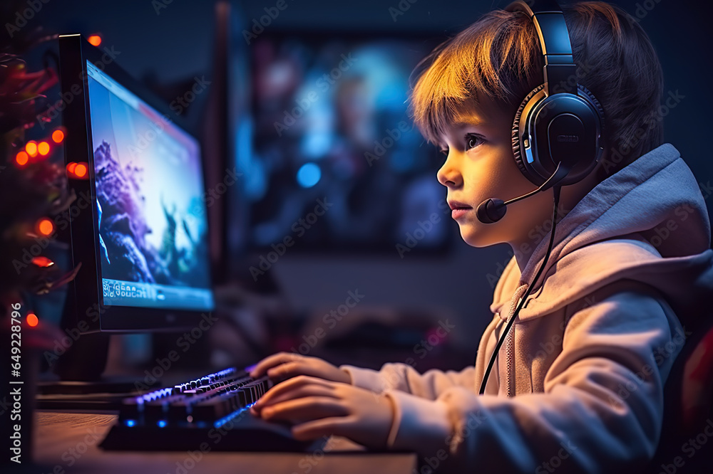 Young Genius of the Virtual Realm Clever Little Kid Gamer in the ...