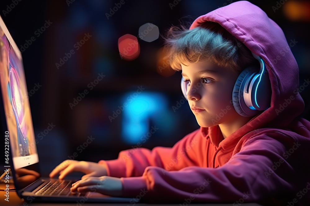 Young Genius of the Virtual Realm Clever Little Kid Gamer in the ...