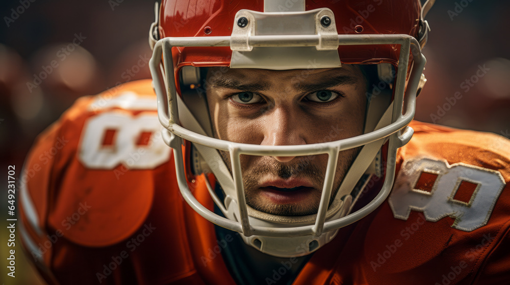 Close-up portrait of an American football player, capturing the ...