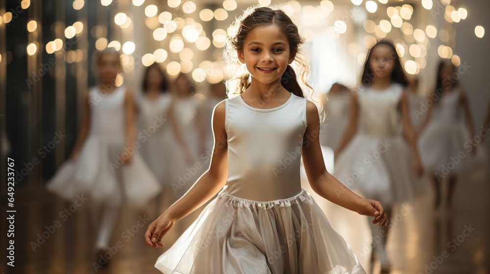 Ballet dancers girls in ballet position on ballet pointe in a ballet ...
