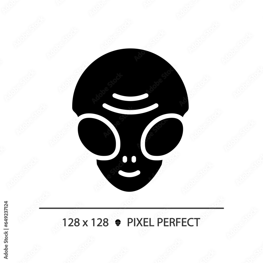 Alien face pixel perfect black glyph icon. Extraterrestrial life. Ufo ...