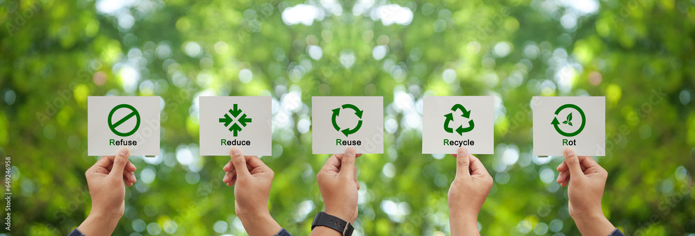 Hand holding Reuse, Reduce, Recycle, Refuse, Rot symbol. 5 Concept of ...