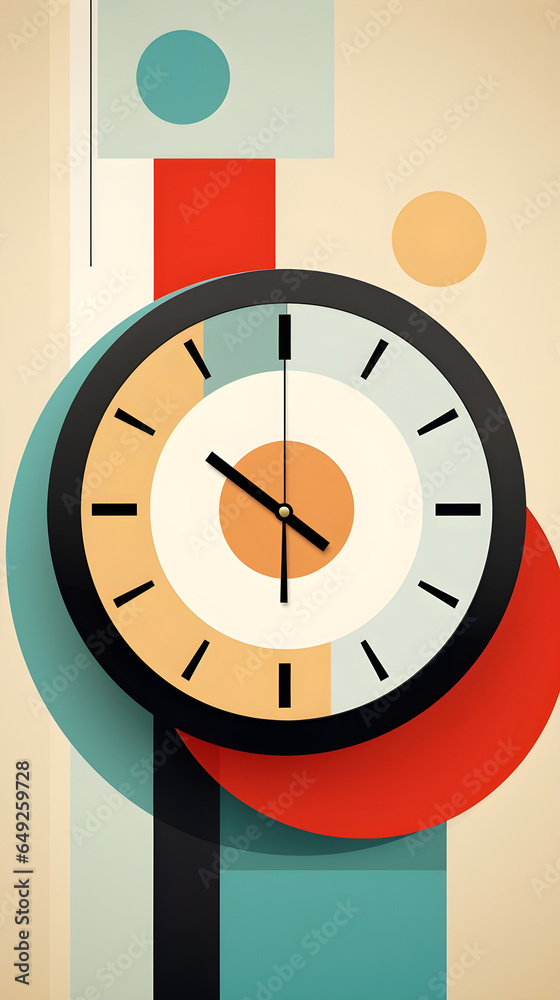 Vector Clock Illustration. Bold Colors. Crips Line Art of Time, Watch ...