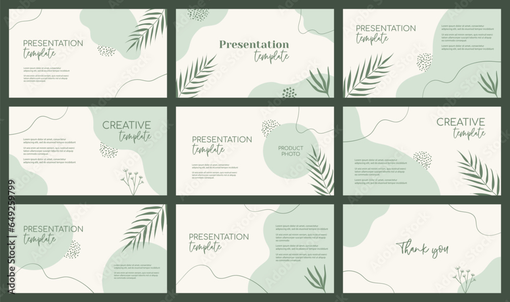 Organic green presentation templates. Natural floral green vector ...