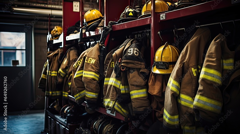 Essential equipment, firefighting gear, safety equipment, helmets ...