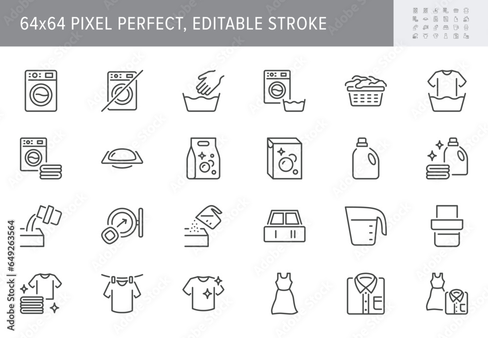Laundry process line icons. Vector illustration include icon - washing ...