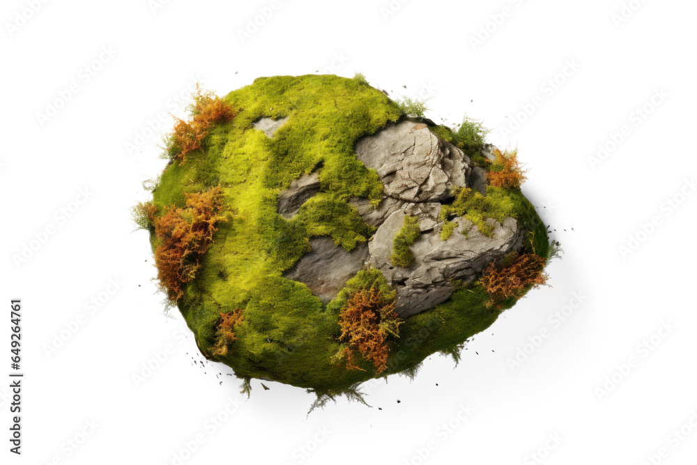 top view of rock surrounded by moss and autumn grass, png file of ...