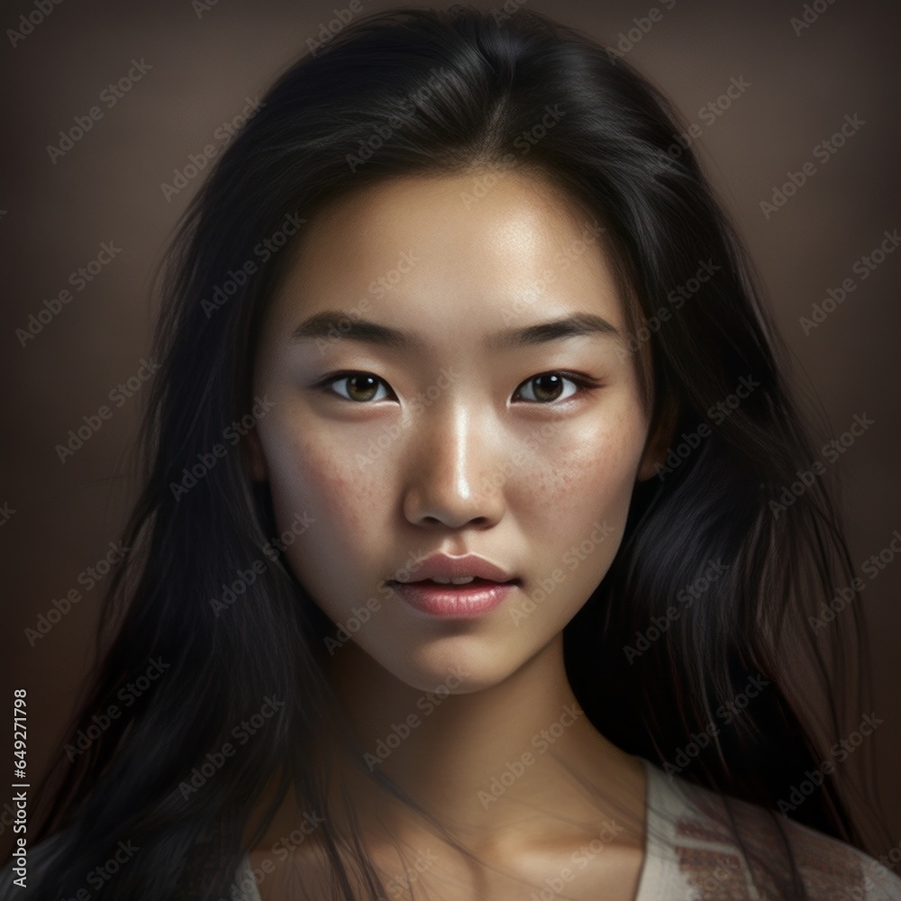 Asian Girl With Long Hairstyle. Mongoloid Woman Stock Illustration ...