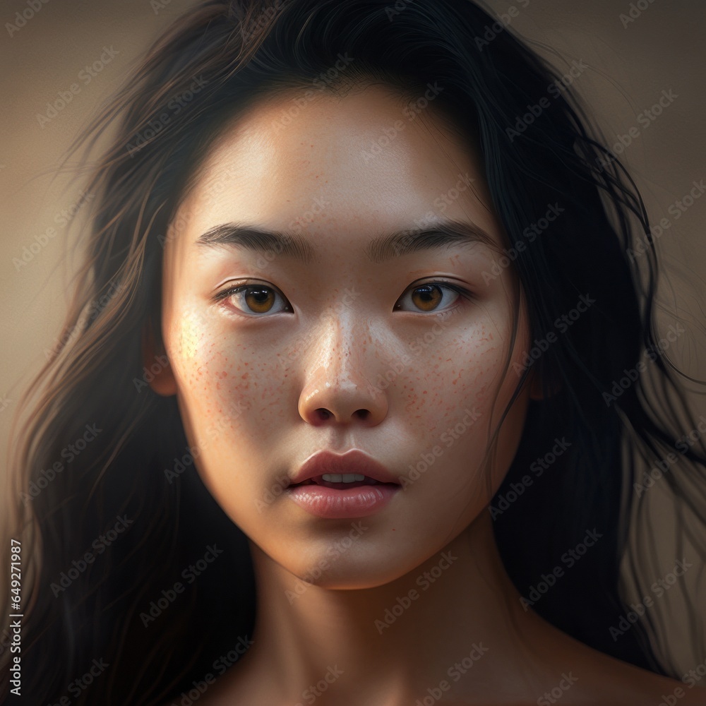 Asian Girl With Long Hairstyle. Mongoloid Woman Stock Illustration ...