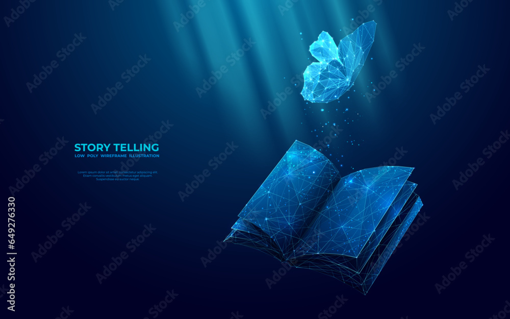 Storytelling concept. Abstract literature reading concept. Low poly ...