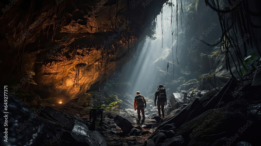 Courageous, adventure, spelunkers, unknown depths, wild nature ...