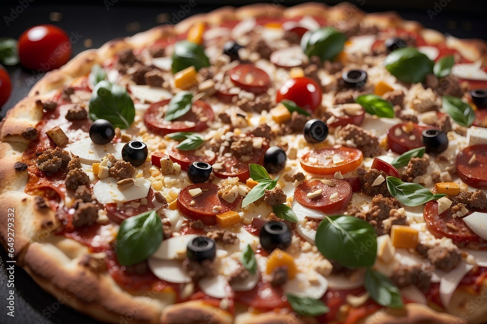 Pizza delicious with pepperoni and saussage mouthwatering, Cheezy pizza ...