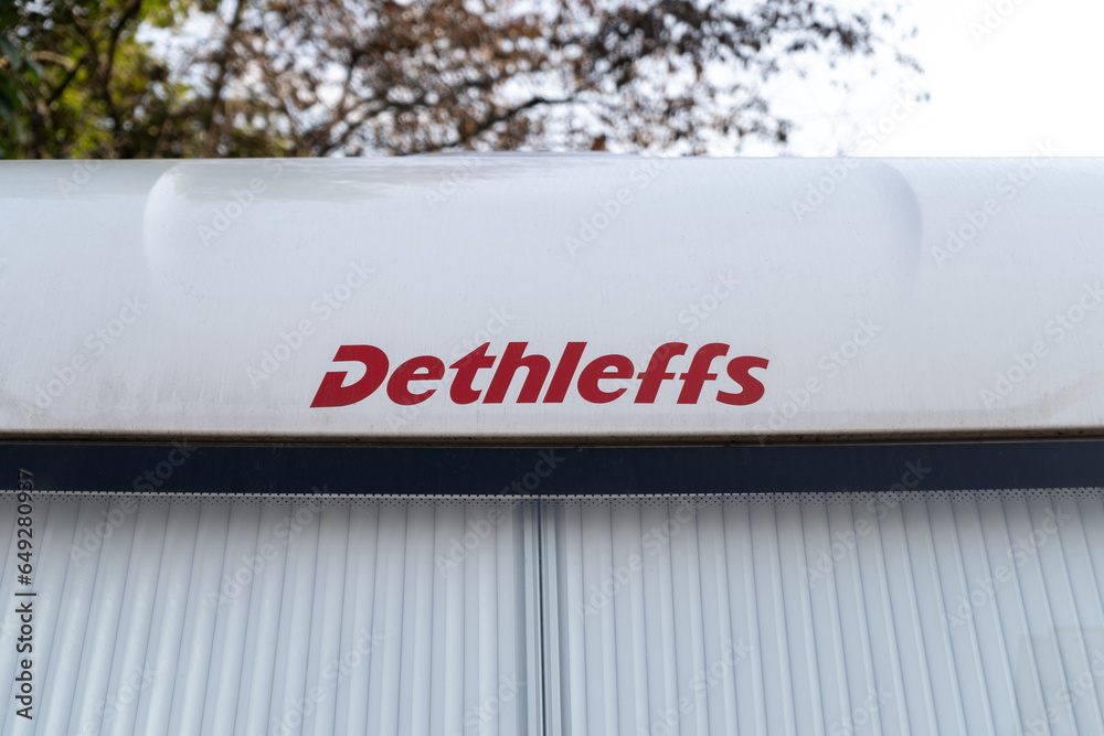 Dethleffs motorhome with logo sign. German manufacturer of Caravans, RV ...