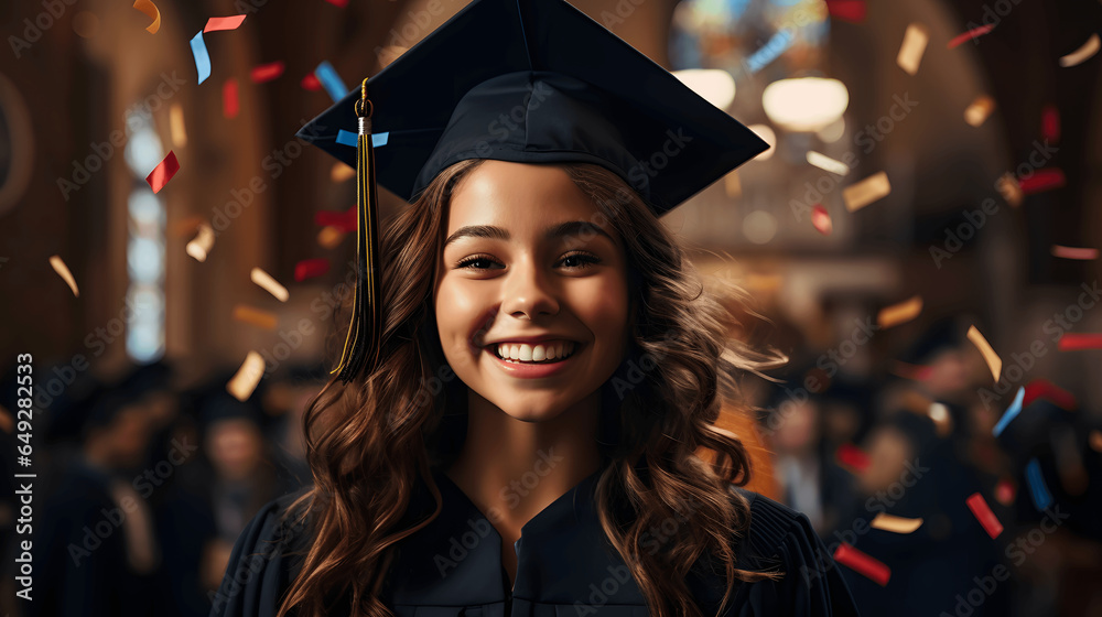 Happy female student celebrating graduation. Portrait of cheerful girl ...
