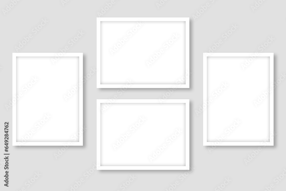4 Blank white rectangle photo frames template design in a simple layout ...