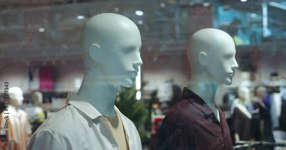 stylish male mannequins in clothes in a large shopping mall in a ...