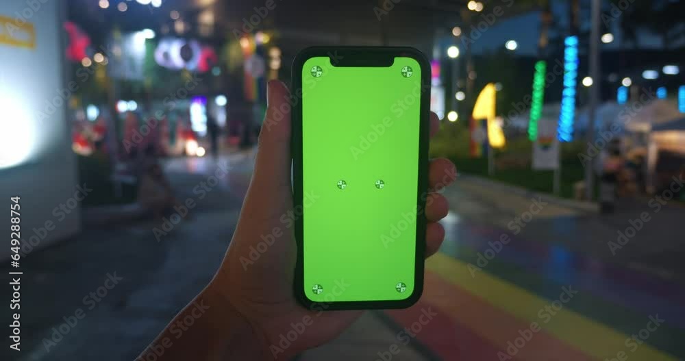 Person using internet chroma key on screen use smartphone. Gadget with ...