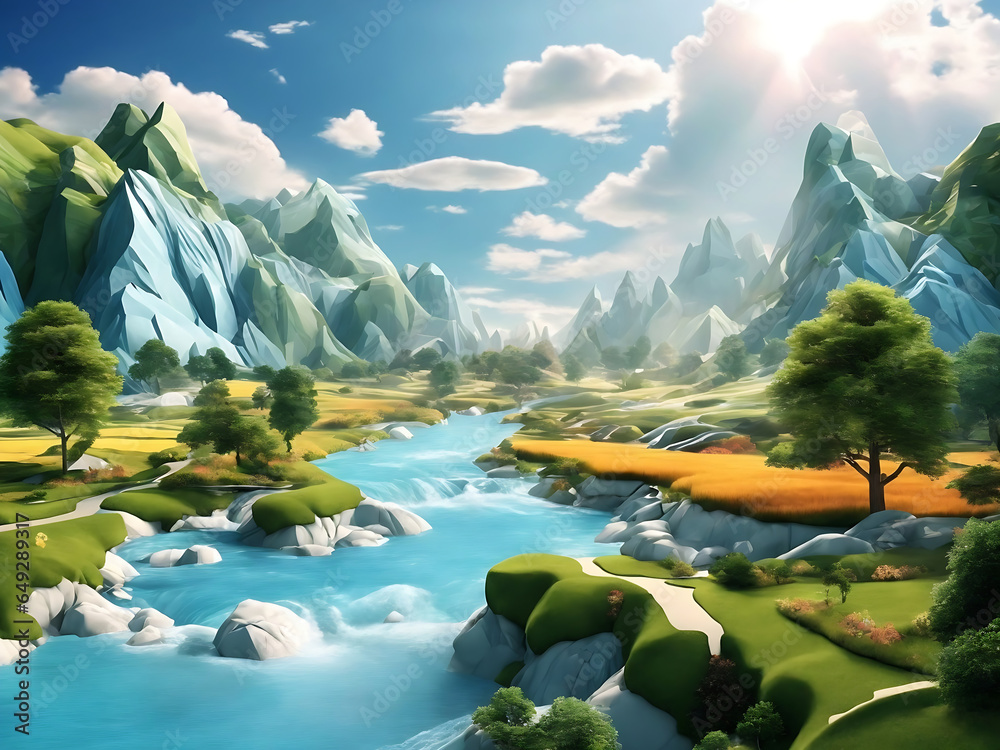 Beautiful 3D Nature and landscape wallpaper of a waterfall in a forest ...