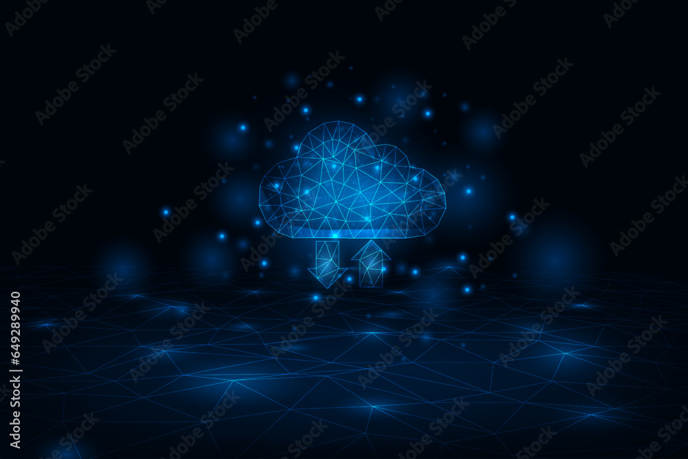 Vector low polygon cloud concept. Data network online strage hi tech technology background ...