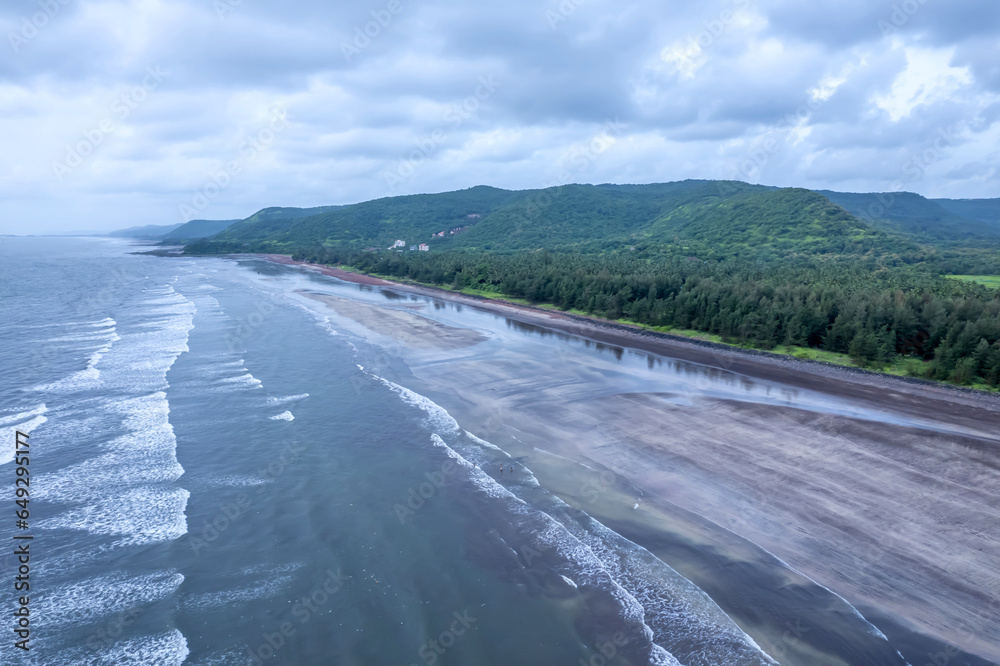 Aerial footage of Ladghar beach at Dapoli, located 200 kms from Pune on ...