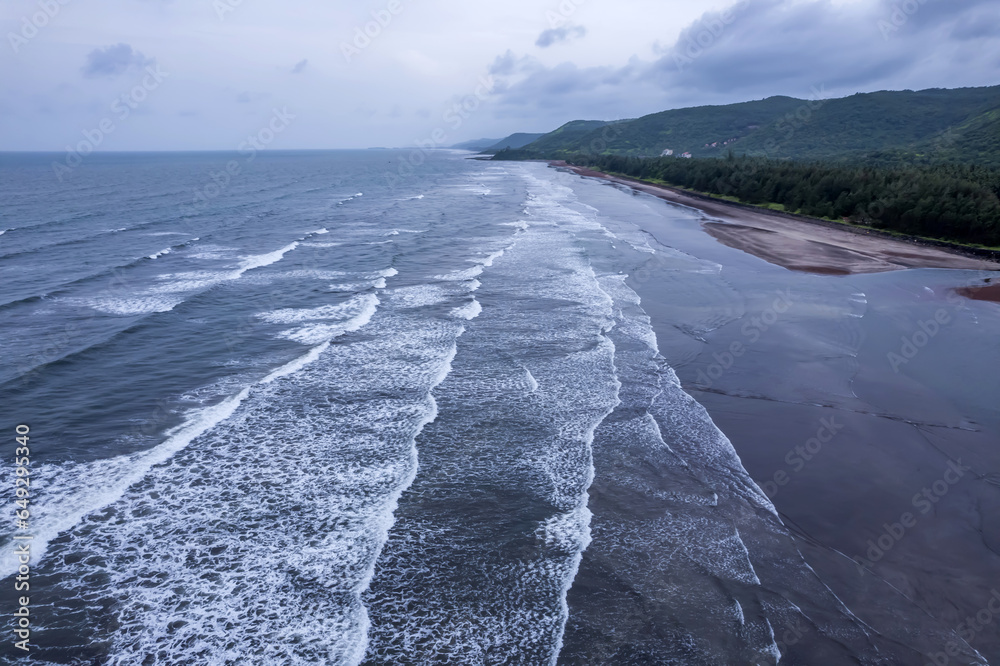 Aerial footage of Ladghar beach at Dapoli, located 200 kms from Pune on ...