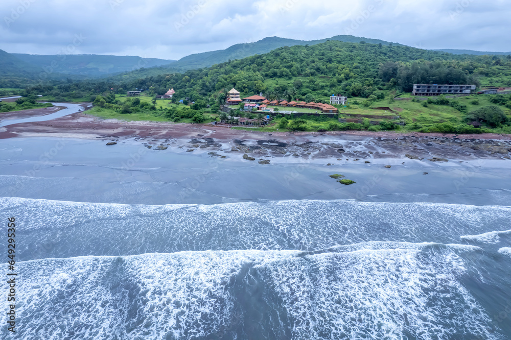 Aerial footage of Ladghar beach at Dapoli, located 200 kms from Pune on ...
