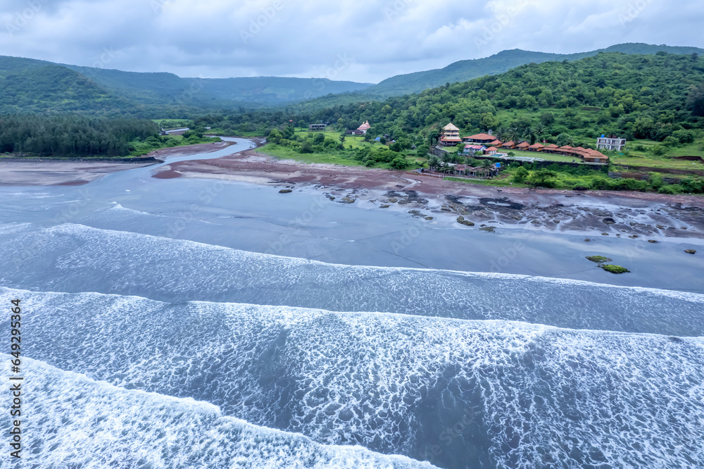 Aerial footage of Ladghar beach at Dapoli, located 200 kms from Pune on ...