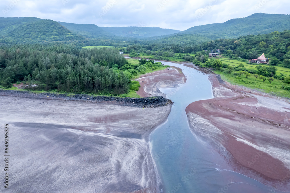 Aerial footage of Ladghar beach at Dapoli, located 200 kms from Pune on ...