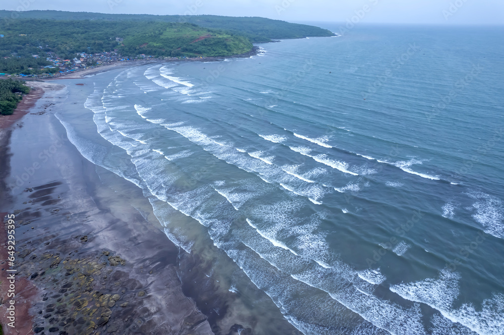 Aerial footage of Ladghar beach at Dapoli, located 200 kms from Pune on ...