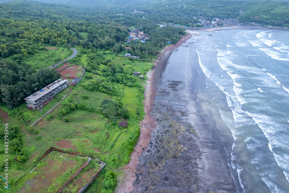 Aerial footage of Ladghar beach at Dapoli, located 200 kms from Pune on ...