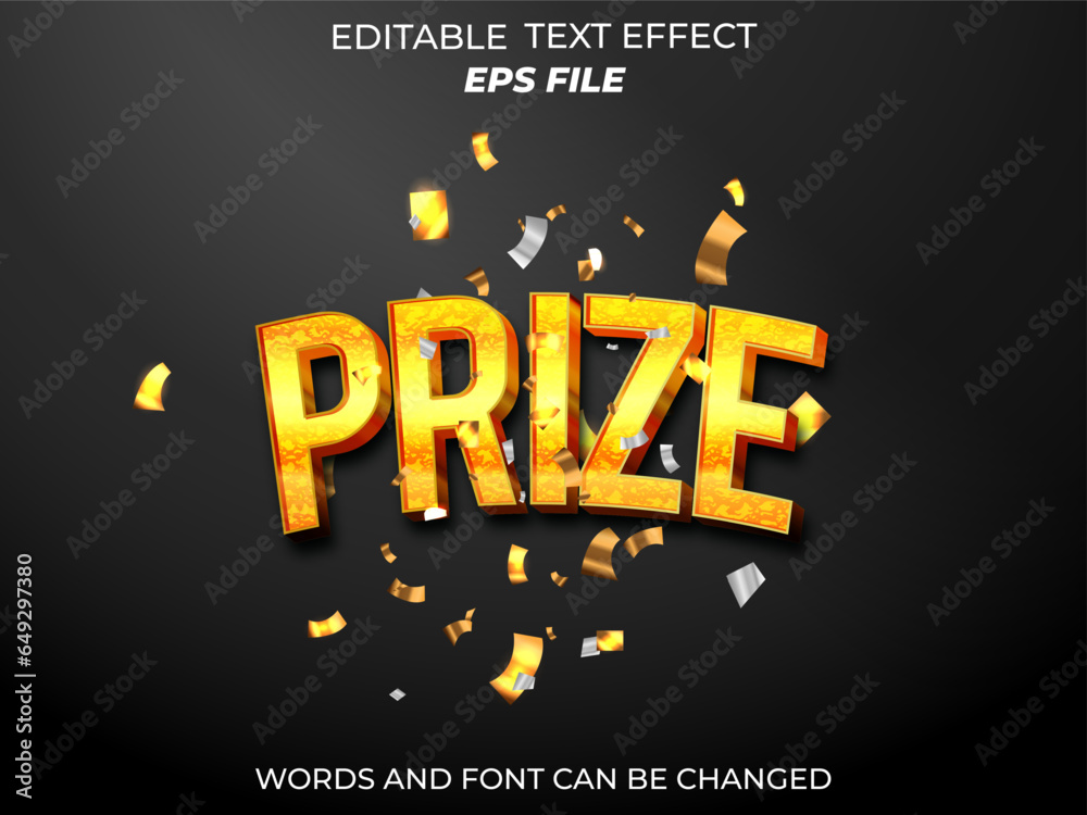 prize text effect . font editable, typography, 3d text. vector template ...