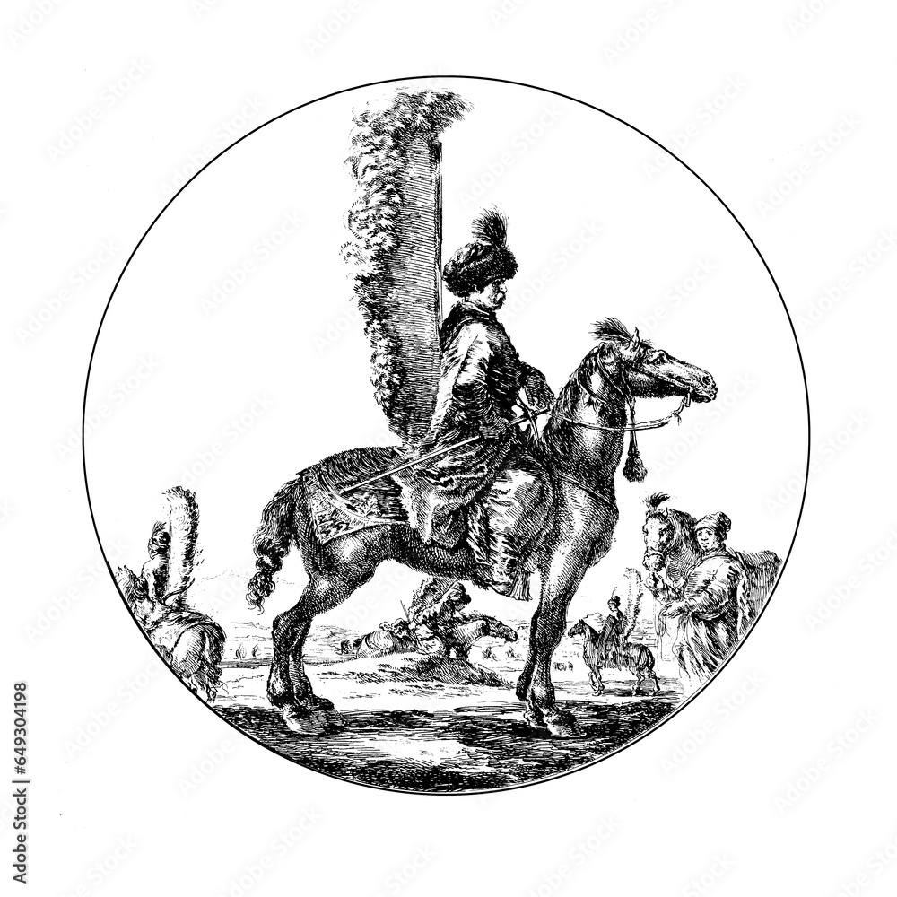 Polish Hussar, Vintage Drawing of Polish hussar in profile facing right ...