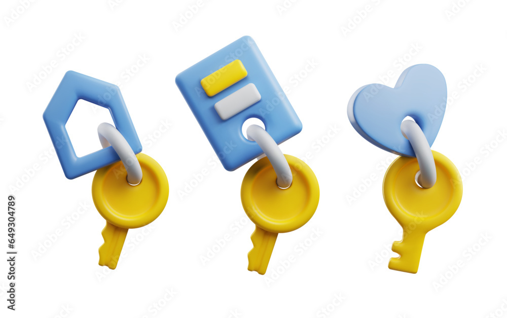 Set of cute 3d keys in cartoon style, vector illustration isolated on ...