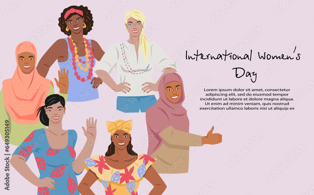 Women solidarity, differences, advocating for feminism and power banner ...