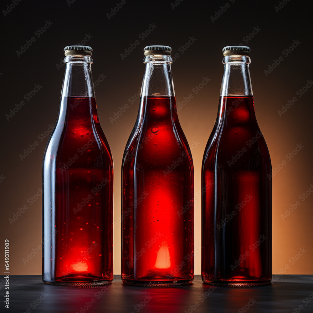 Fotografia con detalle de botellas de cristal con bebida de refresco de ...