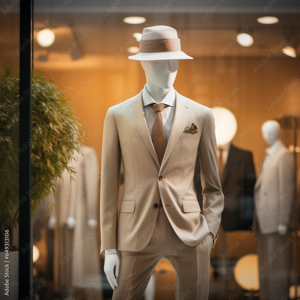 Fotografia de maniqui con traje elegante de tonos calidos, con varios ...