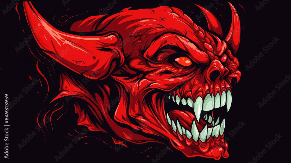 Devil scream character as a red demon or monster screaming with fangs ...