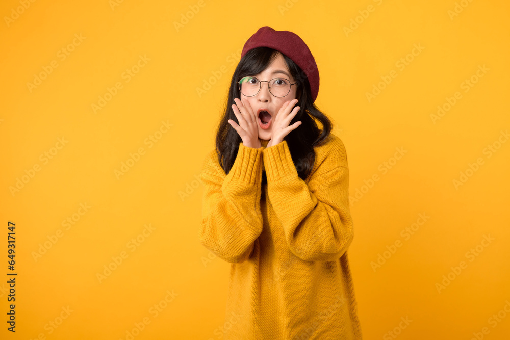 Wow. Young emotional surprised 30s asian woman standing with open mouth ...