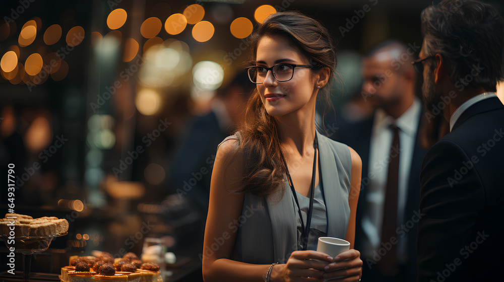 a beautifull girl and a modern with elegante suits in her office ...