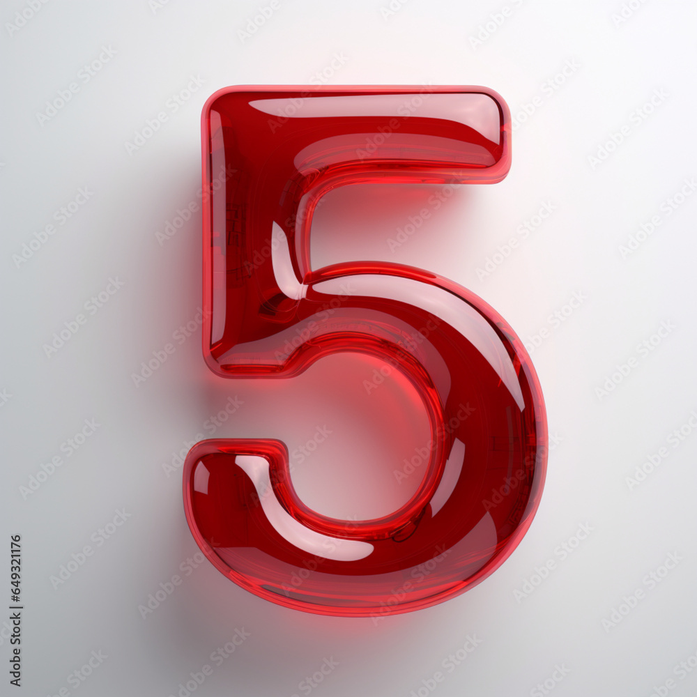 Fondo con detalle y textura de numero 5 de cristal con color rojo y ...