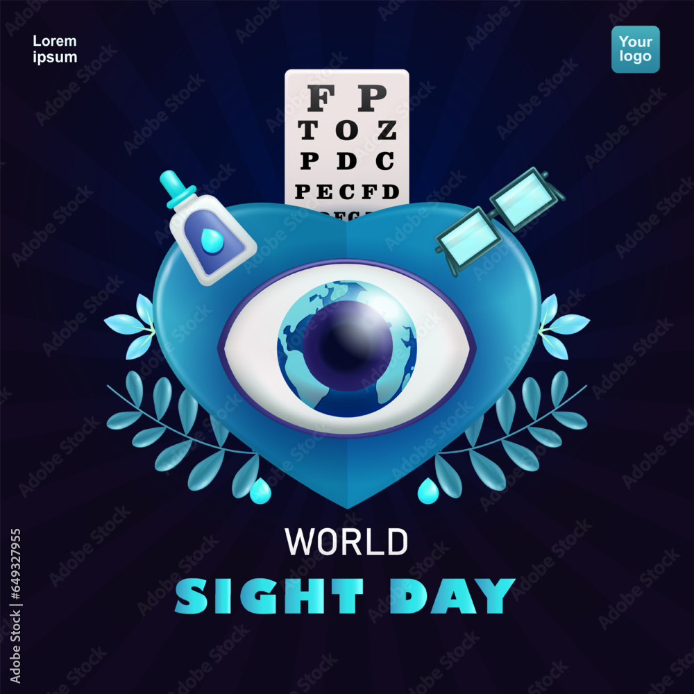 World Sight Day. Earth-shaped human eyes, eye drops, eye tests and ...